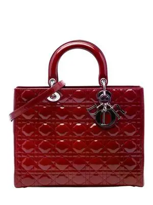 Dior Christian Dior Patent Cannage Lady Dior Satchel Red