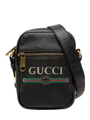 Gucci Grained Calfskin Logo Crossbody Bag - Black