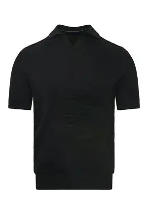PYA Bubble-knit Johnny-collar T-shirt - Black