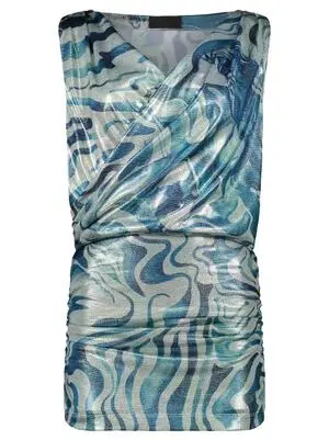 Alberta Ferretti Alberta Ferretti Silver-Tone Abstract Print Draped Mini Dress Silver