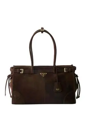 Prada Prada Bonnie Large Suede Handbag Brown