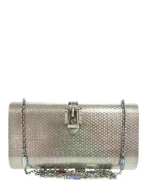 Gucci Brass Crystal Web Buckle Chain Shoulder Bag - Silver