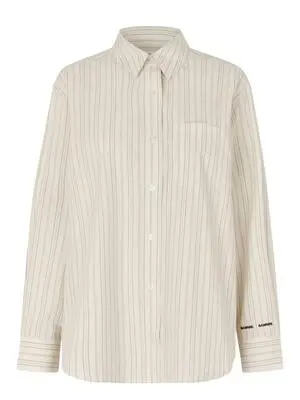 SAMSOE SAMSOE Striped Long Sleeve Shirt With Chest Pocket - White