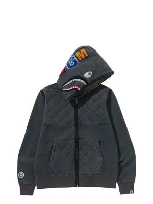 A BATHING APE Military Shark Quilted Full Zip Hoodie - Black