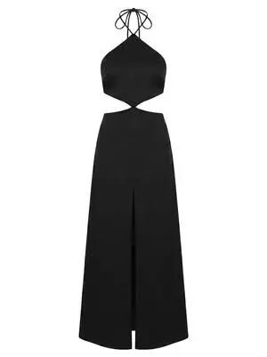 NOMI FAME Gaia Halter Neck Gown With Center Slit - Black