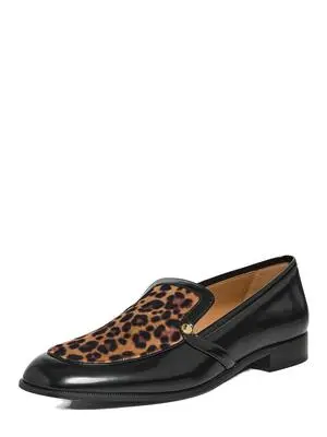 Stella McCartney Brushed Alter Mat & Leopard Printed Velvet Loafers - Black/leopard