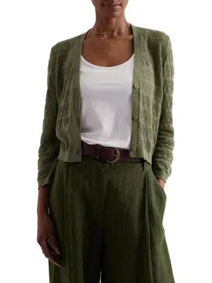 SEASALT CORNWALL Organic Cotton Pointelle Cardigan - Avocado