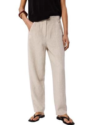 Whistles Linen Barrel Leg Trouser - Oatmeal