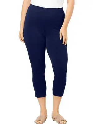 Roaman's Essential Stretch Capri Legging - Navy