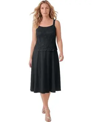 ROAMAN'S Glitter & Lace Jacket Dress Set - Black
