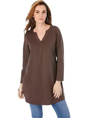 ROAMAN'S Y-neck Tunic - Chocolate