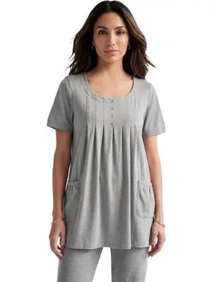 Roaman's Roaman's Soft Knit Swing Tunic With Pockets Medium Heather Grey