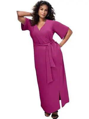 ROAMAN'S Flutter Sleeve Wrap Maxi Dress - Raspberry