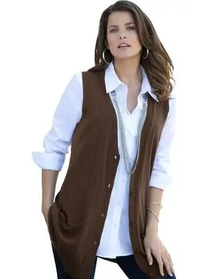 ROAMAN'S Drop Needle Vest Lightweight Sweater Knit - Chocolate