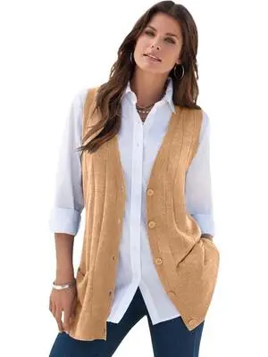 ROAMAN'S Drop Needle Vest Lightweight Sweater Knit - Soft Camel