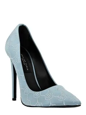 Philipp Plein Satin Monogram Embellished Stiletto Heels - Lightblue