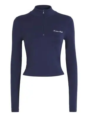 SPORTY & RICH Signature Logo Quarter-zip Jacket - Navy