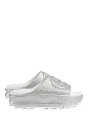 Gucci Interlocking G Platform Slides - Silver
