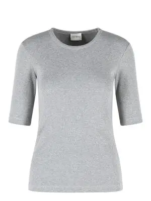 Closed Ribbed Three-quarter Sleeve T-shirt - Gray