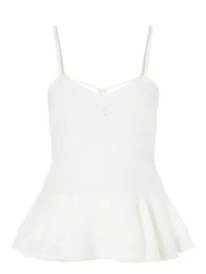 Alexander McQueen Ruffled Lace-trimmed Silk Peplum Top - White