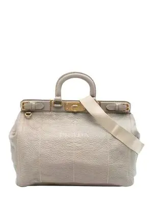 Prada Vitello Daino Canapa Logo Frame Satchel - Grey