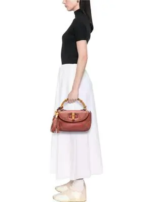 Gucci Leather Bamboo Satchel - Red