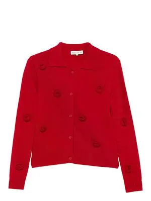 Stine Goya Floral Appliqué Polo Cardigan - Red