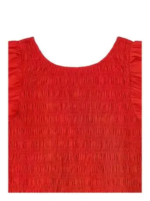 GANNI Shirred Peplum Blouse With Angel Sleeves - Red