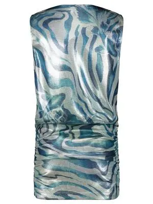 Alberta Ferretti Draped Mini Dress With Abstract Print - Silver