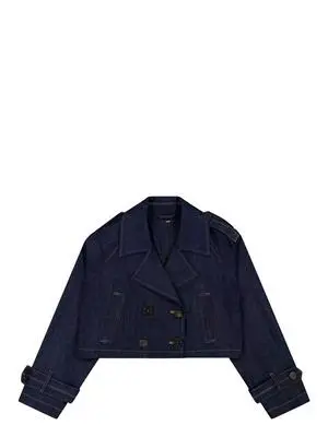 ANAII Double-breasted Crop Trench Coat - Blue