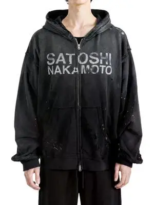 SATOSHI NAKAMOTO Distressed Logo Hoodie - Grey