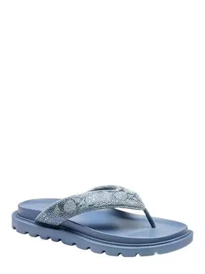 COACH Crystal Embellished Logo Print Flip Flops - Blue