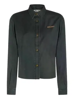 Miu Miu Logo Embroidered Button-up Shirt - Green
