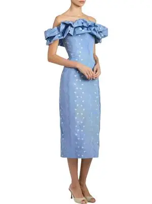 MARKARIAN Pollyanna Ruffled Off-the-shoulder Midi Dress - Blue
