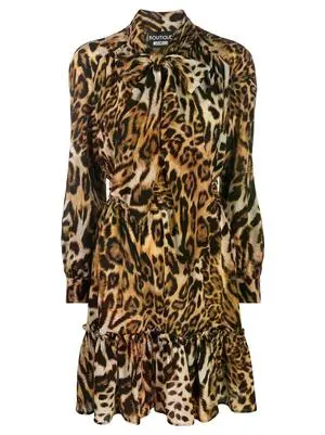 Moschino Leopard Print Silk Mini Dress - Neutrals
