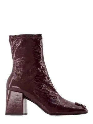 COURREGES Burgundy Logo Plaque Ankle Boots - Red