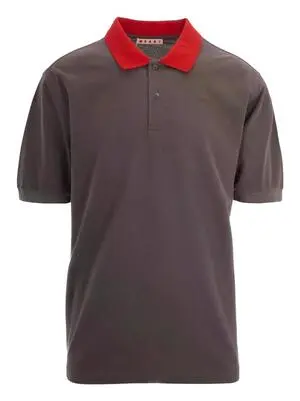 Marni Contrast-collar Piqué Polo Shirt - Brown