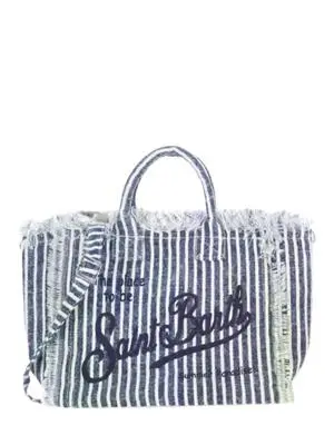 MC2 SAINT BARTH Striped Frayed-edge Tote Bag - Blue