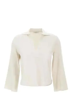 KANGRA V-neck Blouse With Slit Cuffs - Neutrals