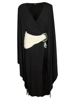Amen Bead-embellished Cape Midi Dress - Black