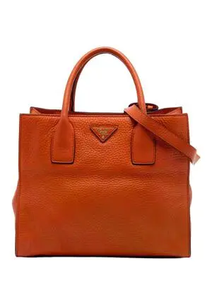 Prada Vitello Daino Open Tote Satchel - Orange