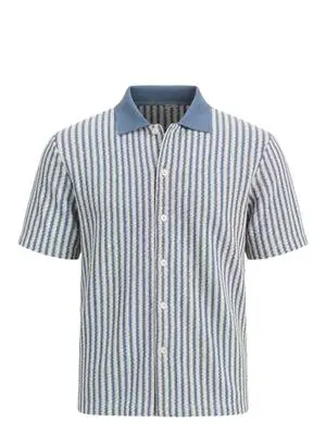 GRAN SASSO Stripe-pattern Short-sleeve Shirt - Blue