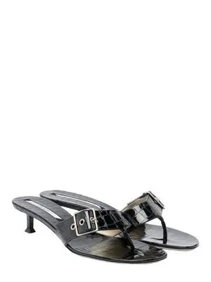 CHRISTEN Helix Patent Leather Thong Sandals - Black