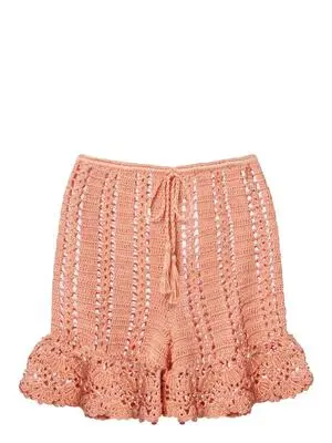 Anna Kosturova Crochet Ruffled Cotton Shorts - Pink