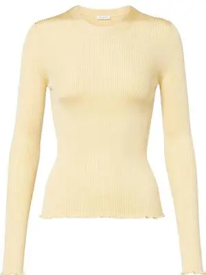 Alaïa Ribbed-knit Silk-blend Crewneck Top - Yellow