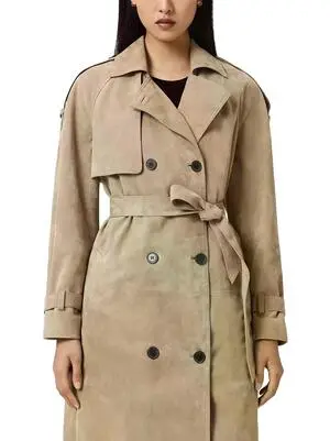 ALLSAINTS Reed Double-breasted Suede Trench Coat - Neutrals