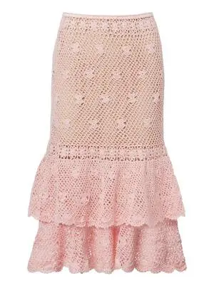 Anna Kosturova Florence Crochet Midi Skirt - Pink