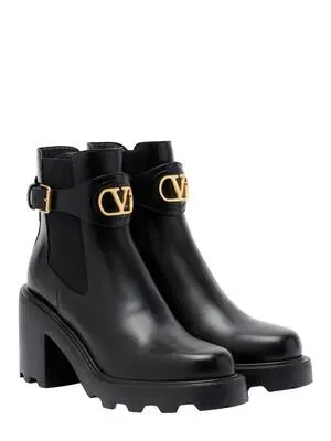 Valentino Garavani Beatle Vlogo Leather Ankle Boots - Black