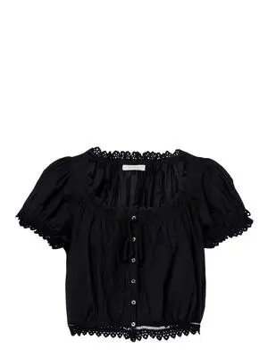 DÔEN Embroidered Cotton Top - Black