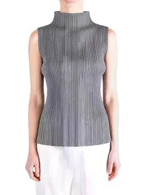 Issey Miyake Pleated High-neck Top - Grey